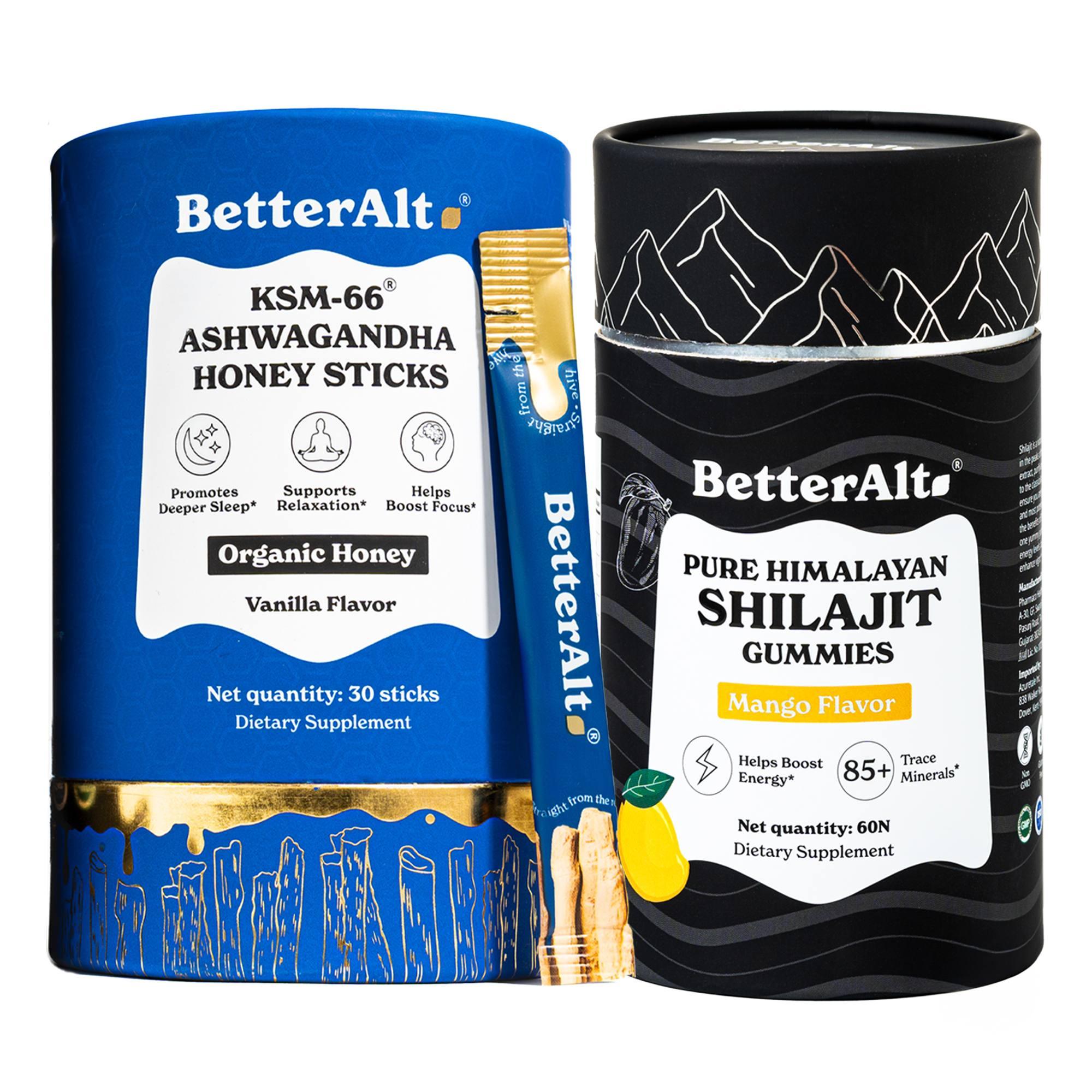 KSM-66 Ashwagandha Honey Sticks + Himalayan Shilajit Mango Gummies ...
